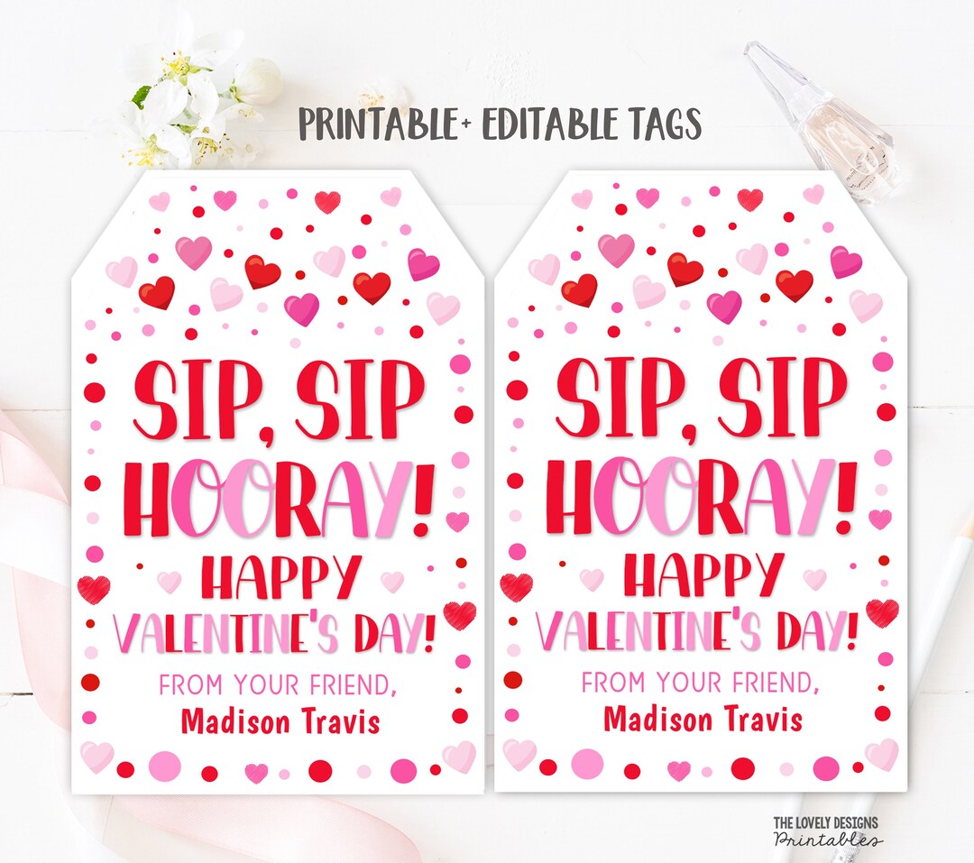 Straw Valentine Tag Sip Sip Hooray Happy Valentine's Day Tag Silly ...