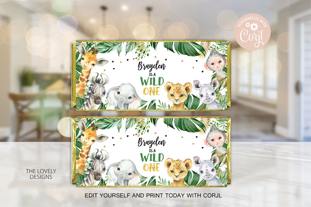 Editable Jungle Wild One Candy Bar Wrapper Jungle Boy 1st Birthday ...