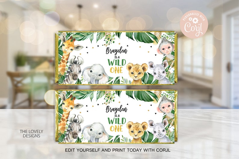 EDITABLE Jungle Wild One Candy Bar Wrapper Jungle Boy 1st | Etsy