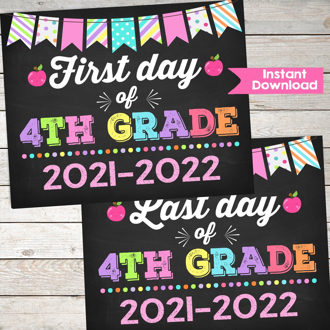 Girl First Day and Last Day of 4th Grade Sign Set Printable | Etsy