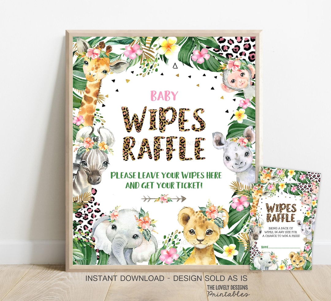 Baby Wipes Raffle Sign and Tickets Leopard Print Girl Baby Shower ...