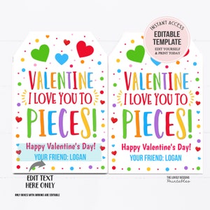 Valentine Puzzle Candy Building Blocks Gift Tag I Love You to Pieces ...