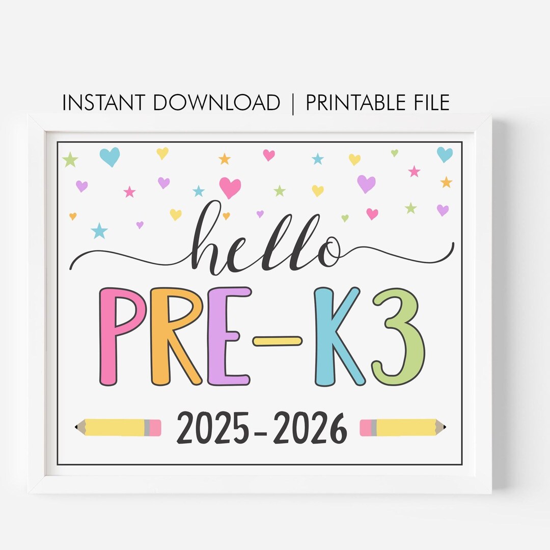 Girl First Day of PRE-K3 Sign INSTANT DOWNLOAD Photo Prop, First Day of ...