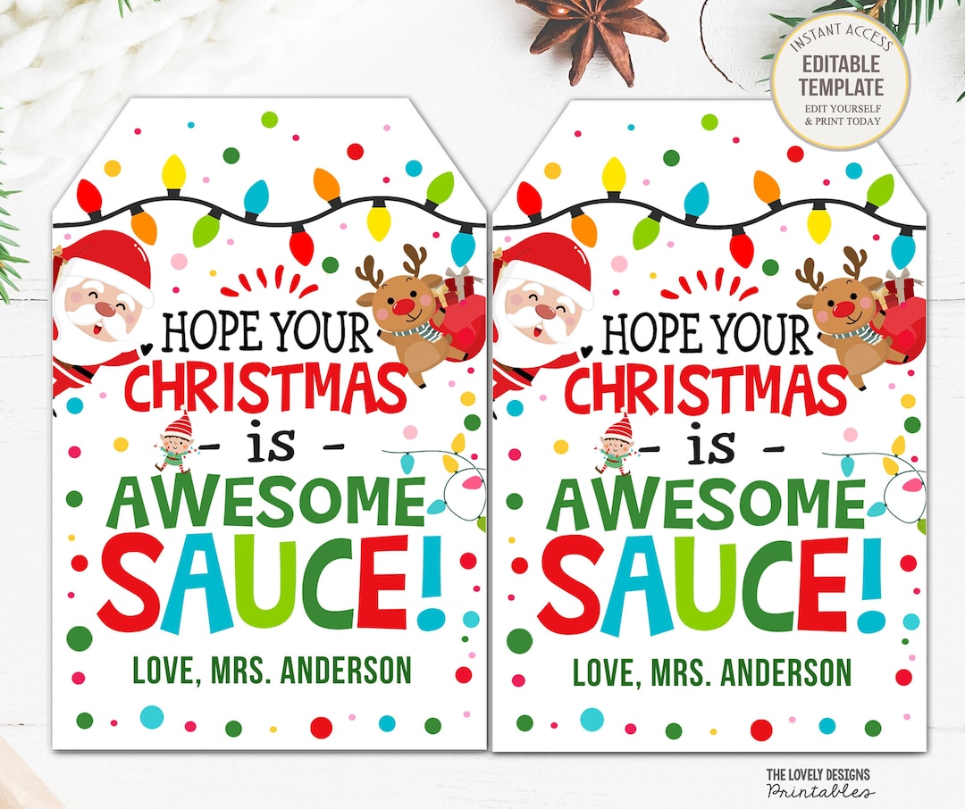 Applesauce Pouch Gift Tag Christmas is Awesome Sauce Tag Classroom ...