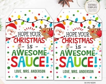 Christmas is Awesome Sauce Tag Holiday Applesauce Pouch Gift Tag From ...