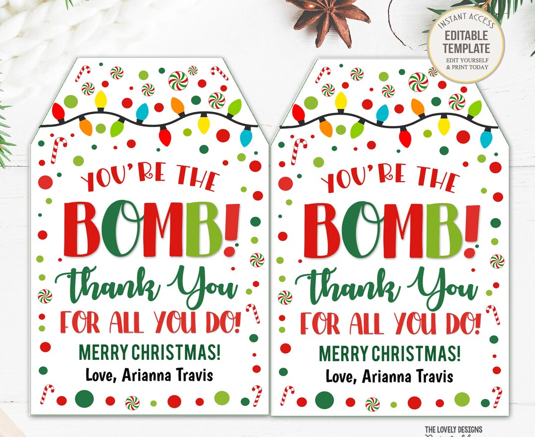 Christmas Appreciation Gift Tag, You're the Bomb, Teacher Employee ...