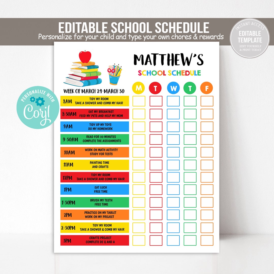 Editable Home School Schedule Homeschool Schedule Daily Routine ...