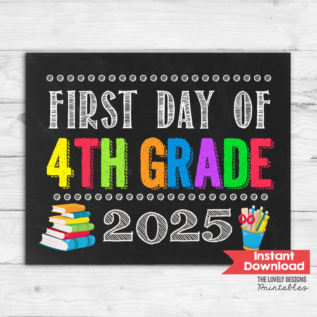 First Day of 4th Grade Sign, First Day of Fourth Grade Sign Printable ...