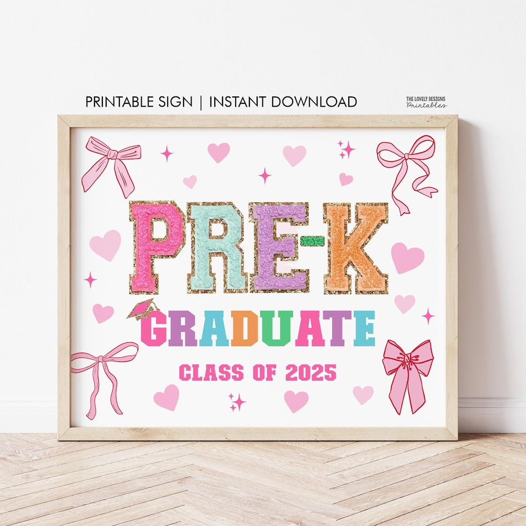 Girl PRE-K GRADUATION Sign, Printable Pre-k Graduate Sign, Pink Bow ...