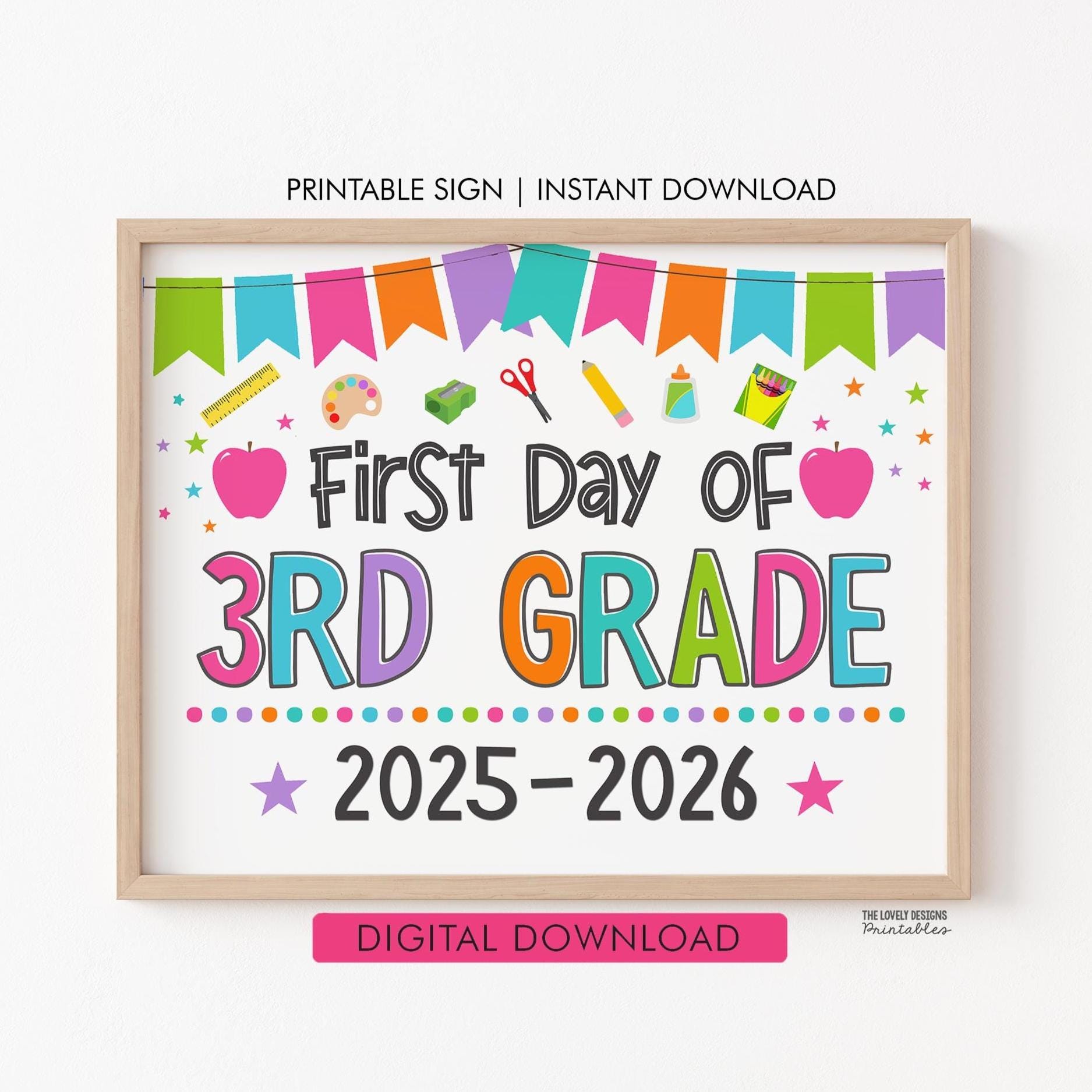 Girl First Day of 3rd Grade Sign, First Day of Third Grade Sign ...