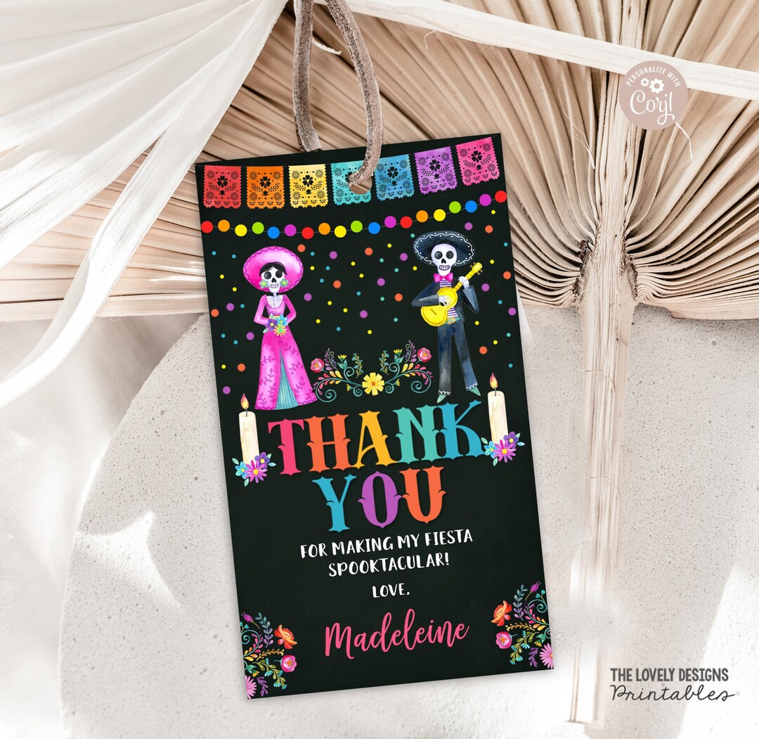 Editable Fiesta Sugar Skull Gift Tag Fiesta Birthday Dia De Los Muertos ...