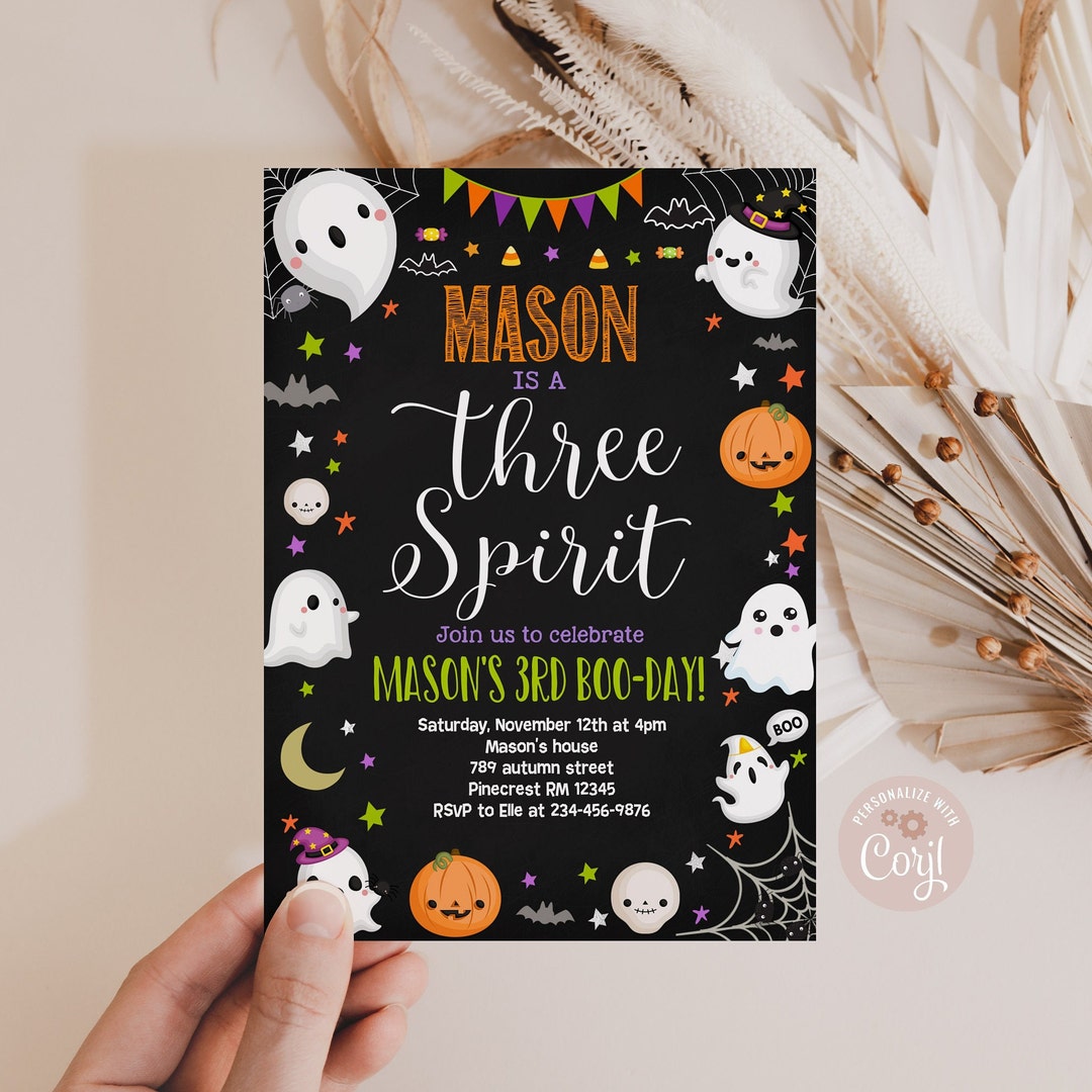 EDITABLE Three Spirit Halloween Invitation Spooky Ghost 3rd Birthday ...