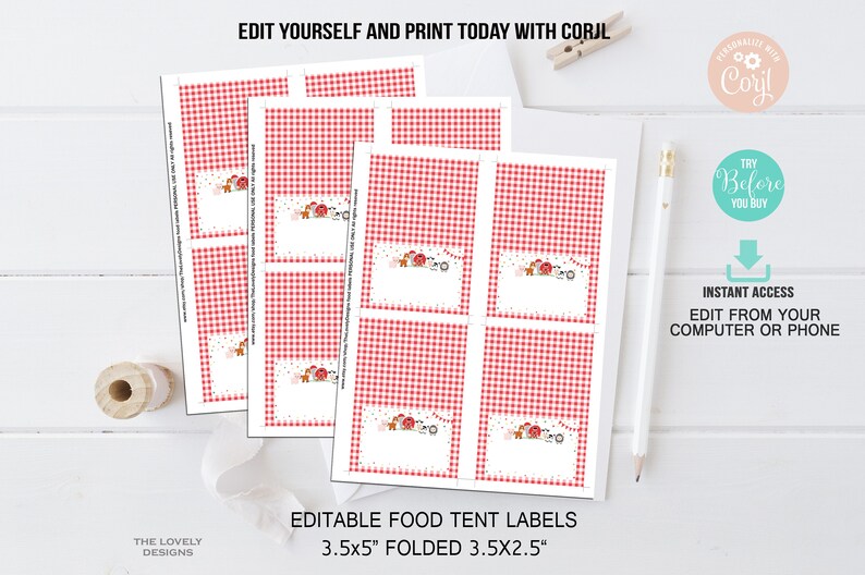EDITABLE Farm Food Tent Labels Farm Birthday Place Cards Farm Red ...