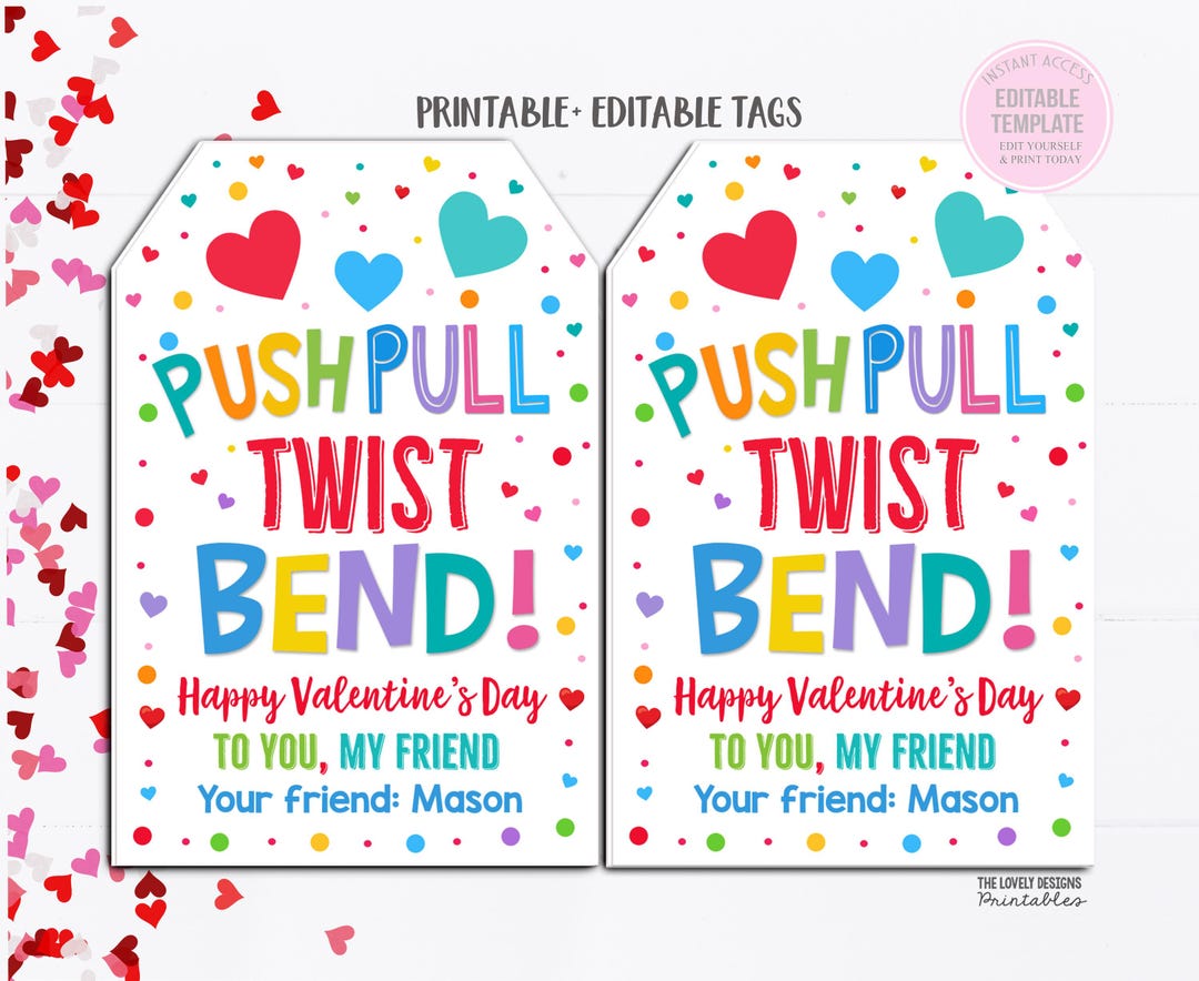Pop Tube Valentine Tag, Push Pull Twist Bend Valentine's Day Tag Non ...