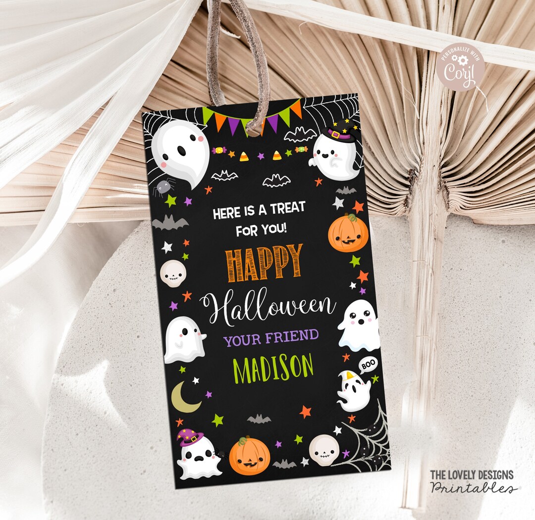 EDITABLE Halloween Gift Tag Happy Halloween Chalkboard Favor Tag Spooky ...