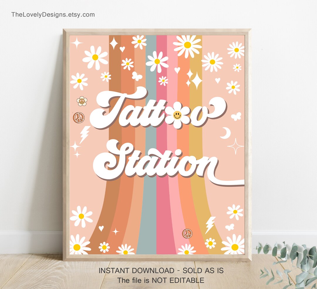 Retro Tattoo Station Sign: Groovy 70s Party Decor (digital Download) - Etsy