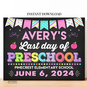 Last Day of School Chalkboard Sign, ANY GRADE, Photo Prop, Girl School ...