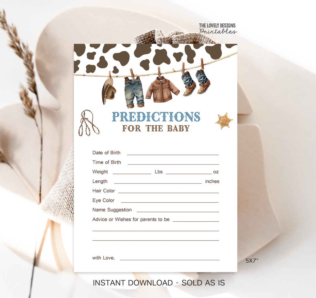 Cowboy Predictions for the Baby Card Cowboy Baby Shower Activity ...