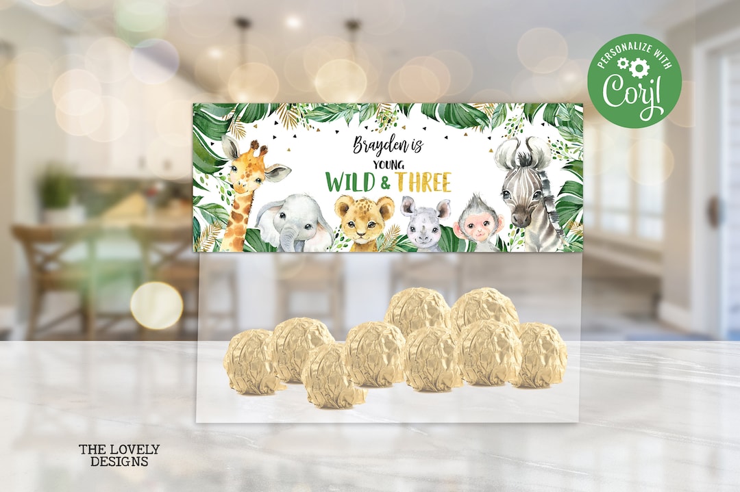 Jungle 3rd Birthday Treat Bag Topper: Safari Animals (editable ...