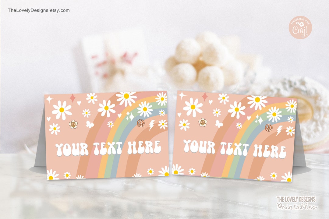 EDITABLE Groovy Food Tent Labels Daisy Groovy Rainbow Retro Hippie 70's ...