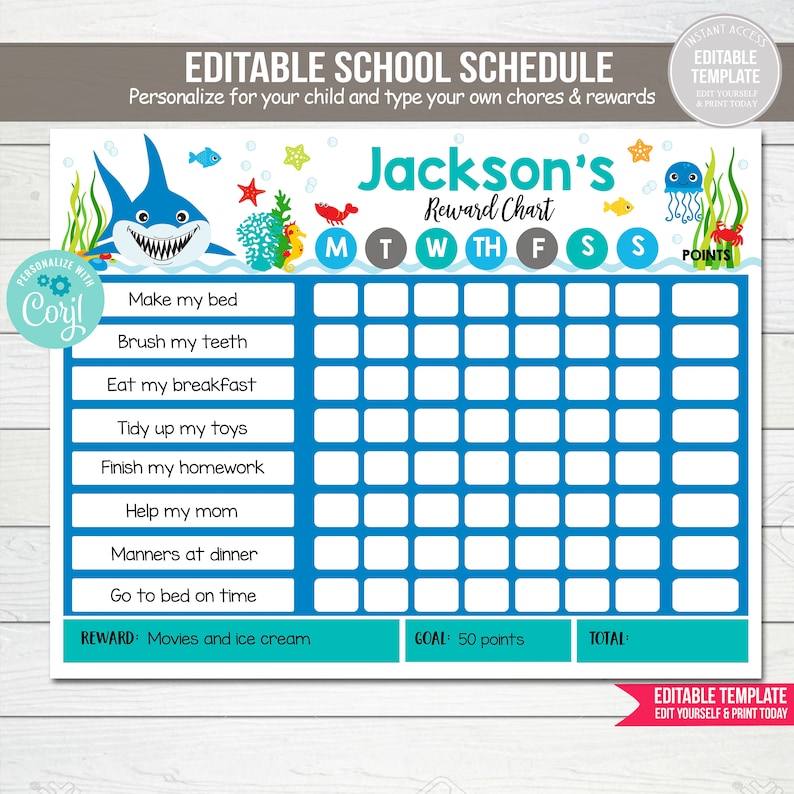 Editable Under the Sea Reward Chart Reward for Kids Routine Chart Kids ...