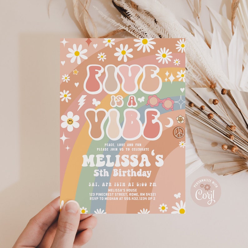 Editable Five is A Vibe Groovy 5th Birthday Party Invitation - Etsy