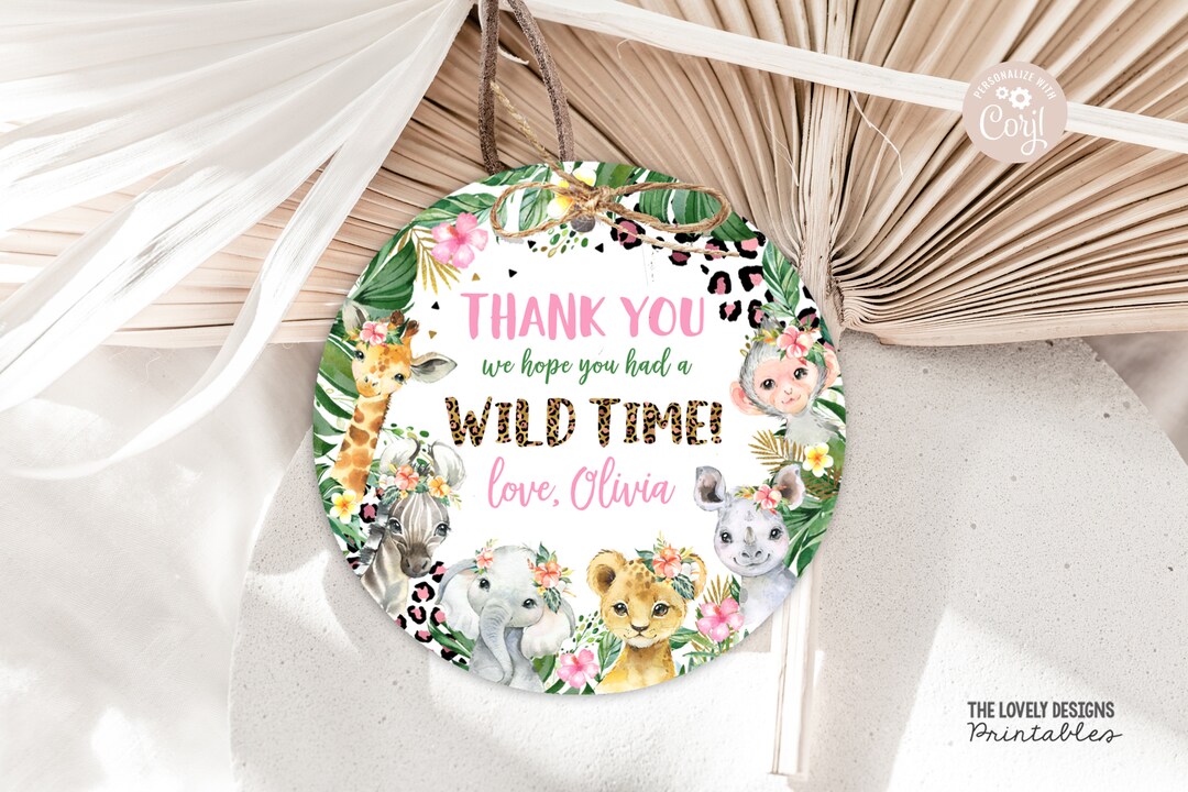 EDITABLE Leopard Print Wild Time Round Tag 2.5 Leopard Pink Circle Gift ...