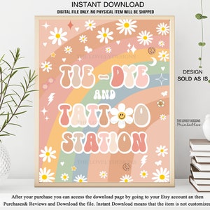 Groovy Tie-dye and Tattoo Station Sign Groovy Birthday Sign Rainbow ...