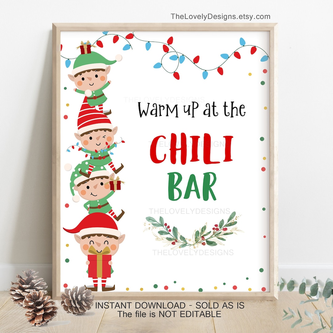 Elf Chili Bar Sign Cute Elves Sign Kids Party Elf Holiday Party Sign ...