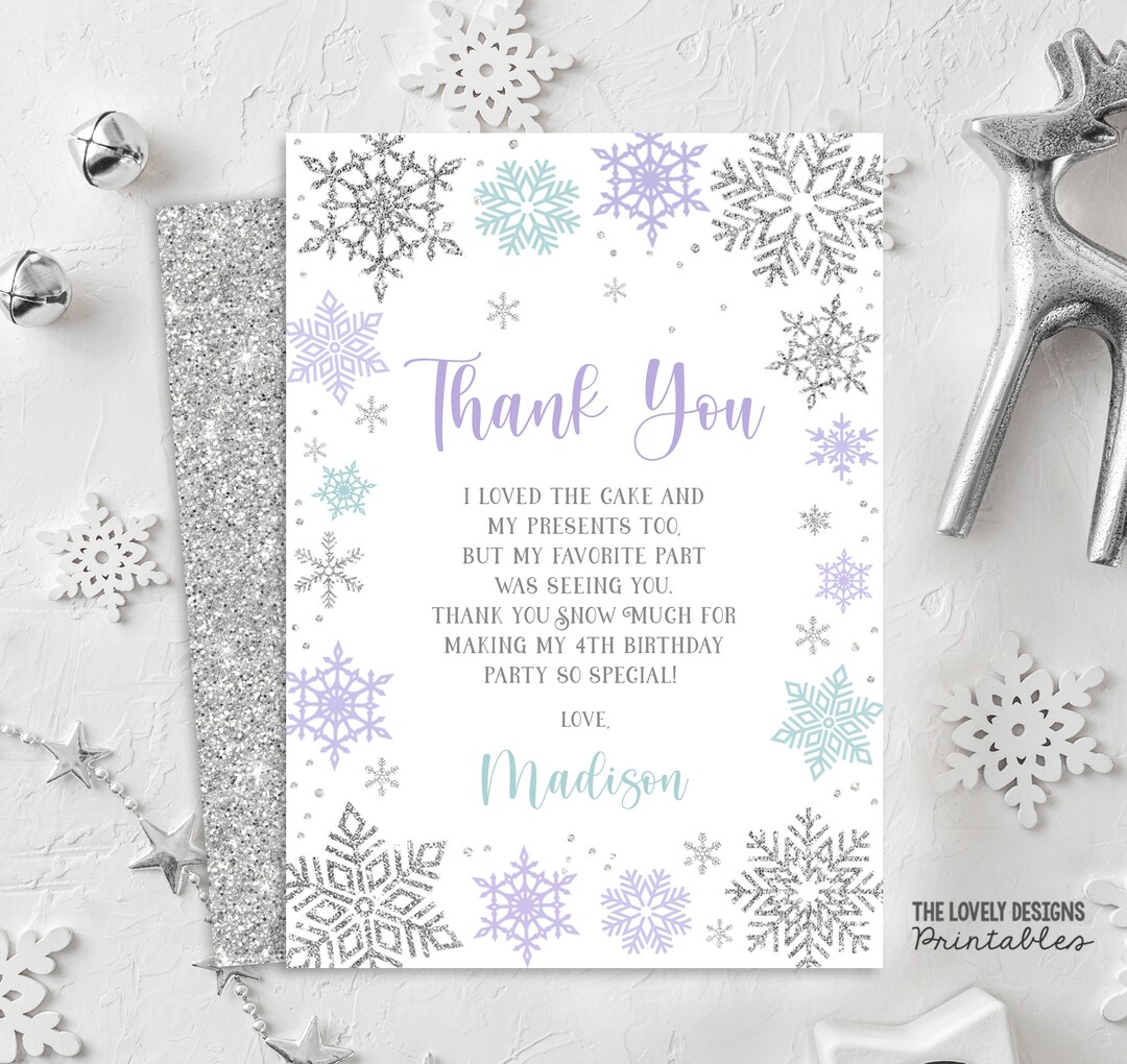 EDITABLE Winter Thank You Card Winter Wonderland Birthday Card - Etsy
