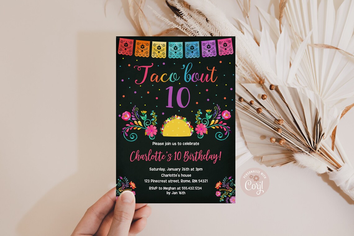 Fiesta 10th Birthday Invitationfiesta Taco 'bout a 10 - Etsy
