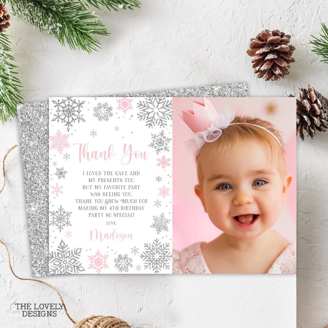 EDITABLE Winter Thank You Card With Photo Winter Birthday - Etsy