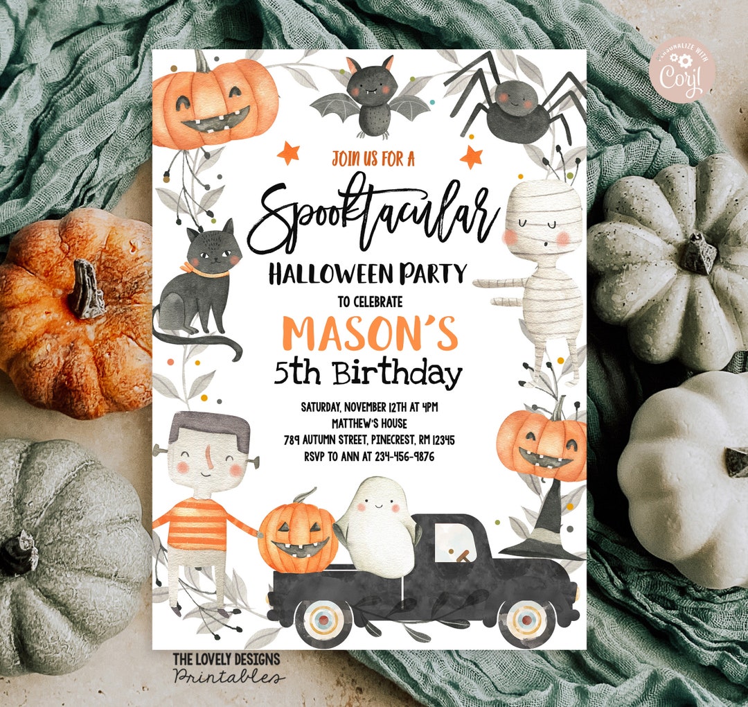 Halloween Birthday Invitation Spooky Cute Spooktacular EDITABLE ...