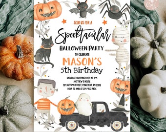 Editable Halloween Purple Ghost Birthday Invitation Spooky Ghost Cute ...