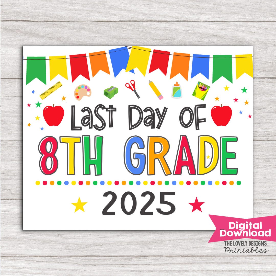 Last Day of 8TH GRADE Sign INSTANT DOWNLOAD Photo Prop Last Day of ...