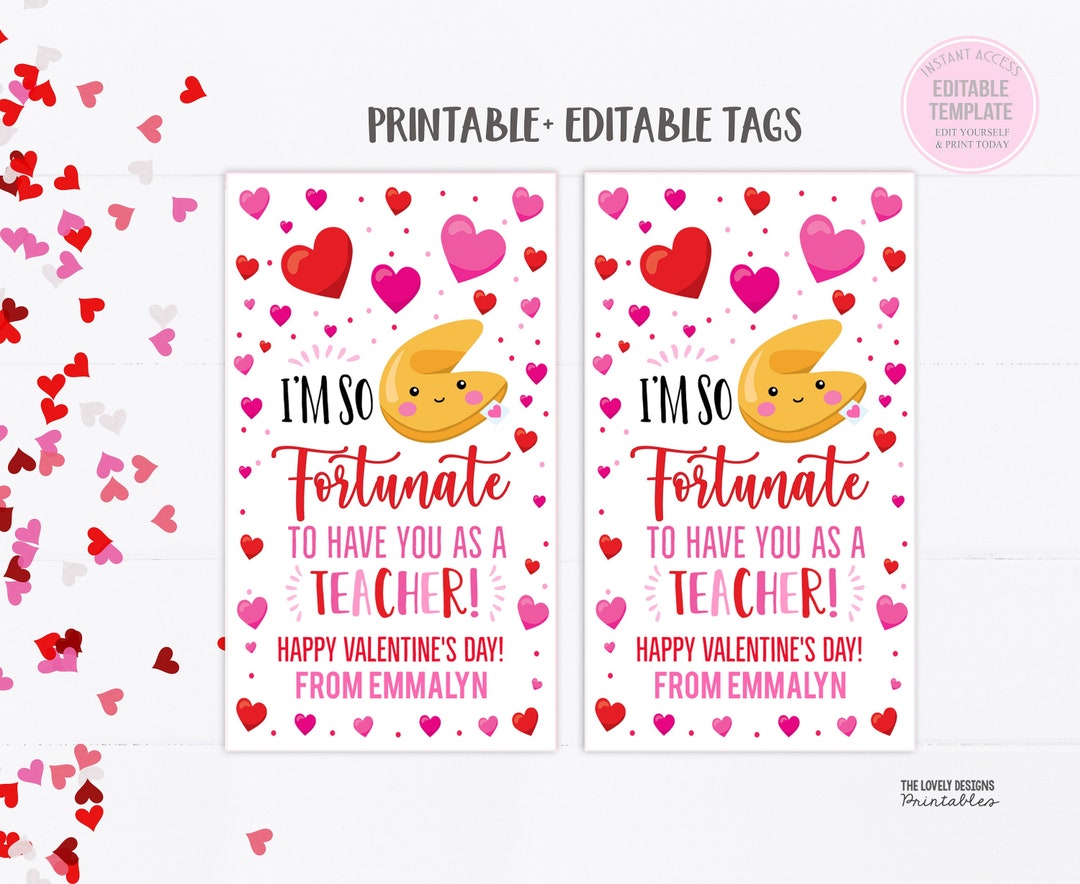 Valentine's Day Fortune Cookie Teacher Gift Tags Kids Classroom ...