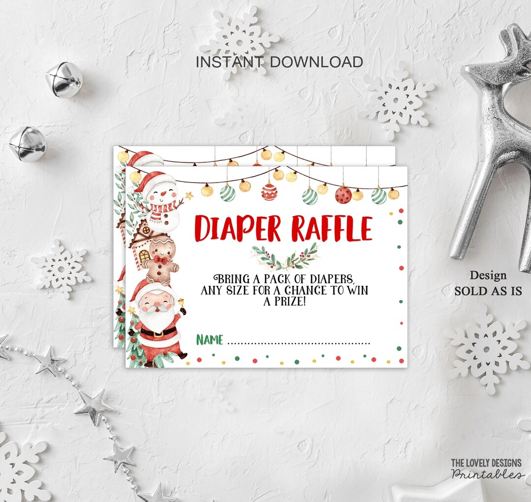 Diaper Raffle Tickets Christmas Baby Shower Cute Santa Clause Kids ...