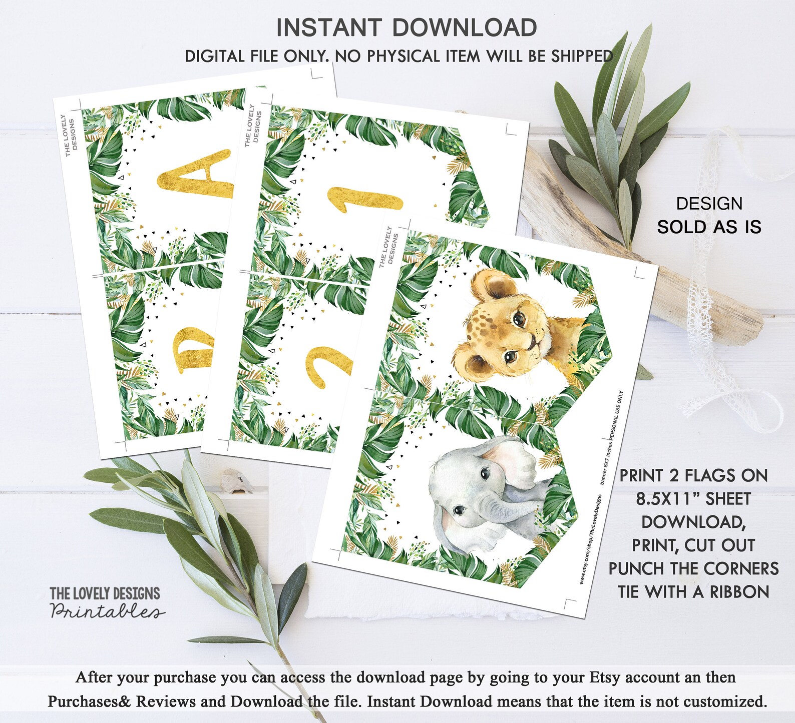 Jungle Birthday Banner Jungle Birthday Party Safari Animals Zoo Bunting ...