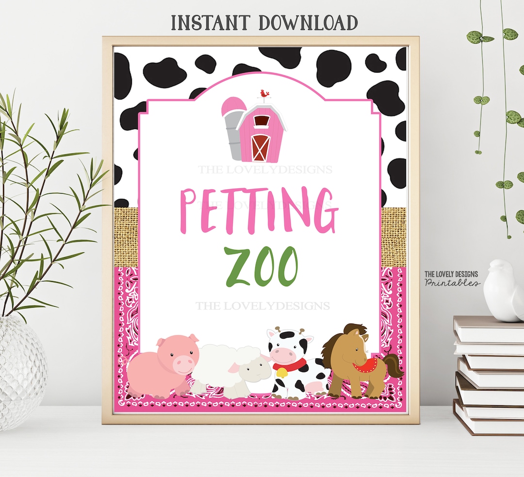 Farm Petting Zoo Sign Farm Girl Birthday Table Sign Pink Farm Animals ...