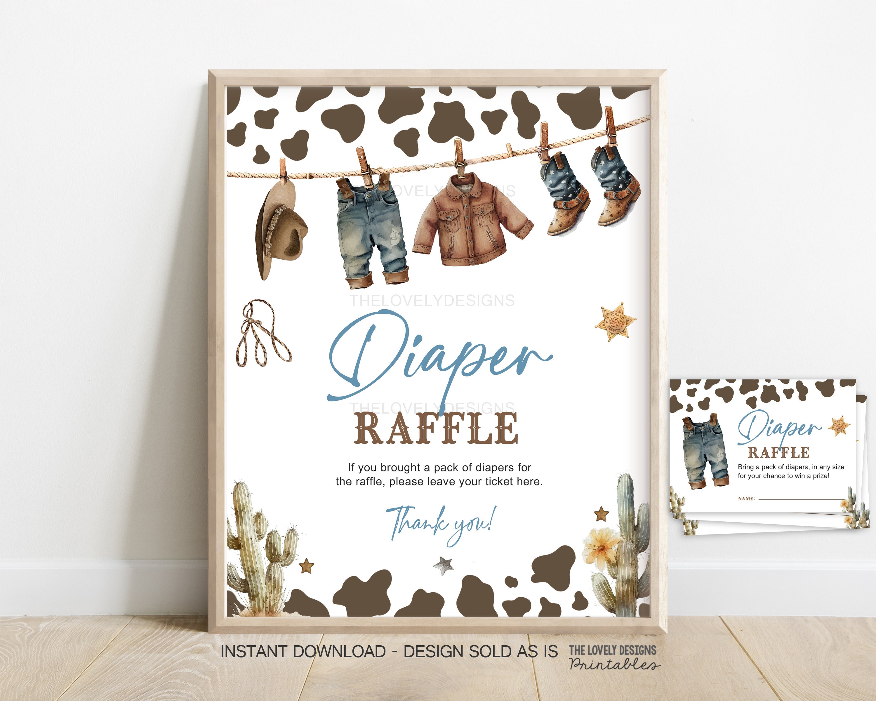 Cowboy Diaper Raffle Sign and Tickets Country Western Wild Boy West A ...