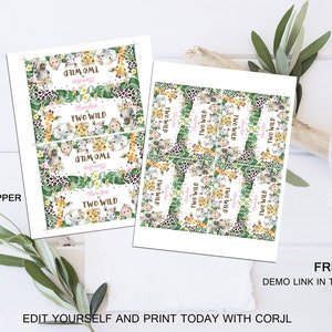 Editable Treat Bag Topper Two Wild Leopard Print 2nd Birthday Label ...