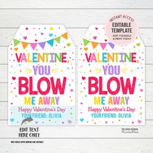 You Blow Me Away Valentine Gift Tag Balloon Valentine Tags Bubbles, Gum ...