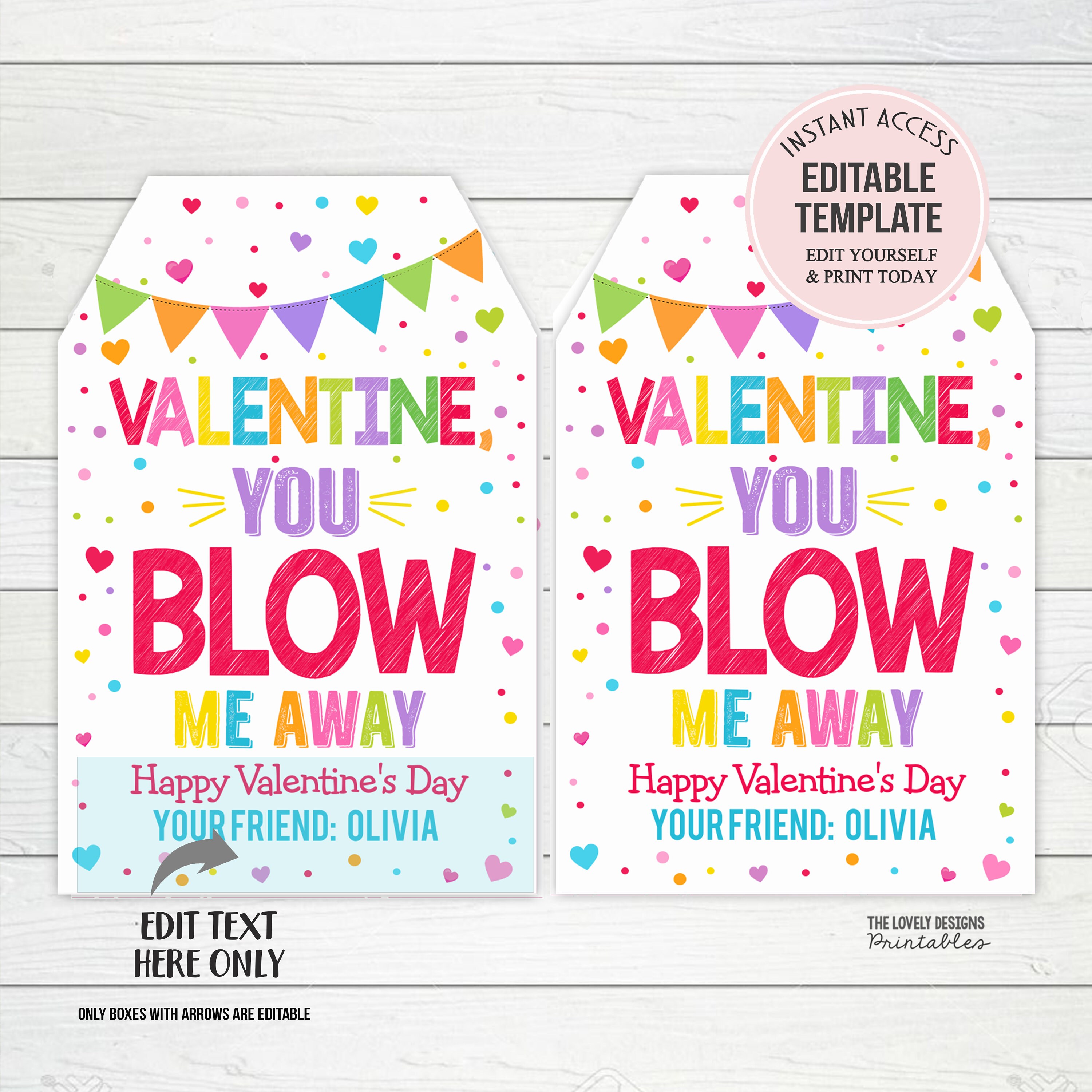 You Blow Me Away Valentine Gift Tag Balloon Valentine Tags Bubbles, Gum ...