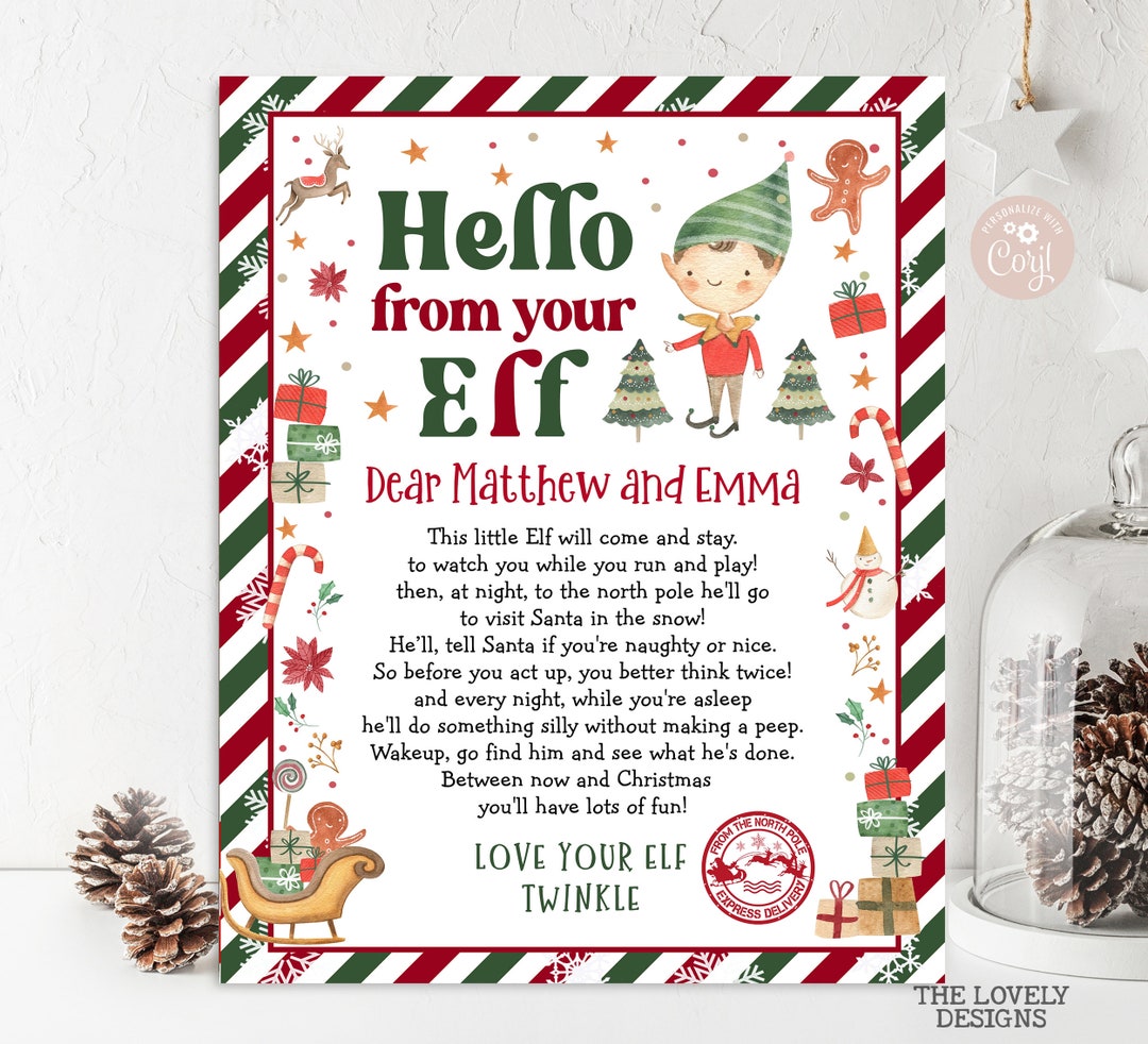 Editable Hello From Your Elf Letter Santa's Elf Boy First Arrival ...