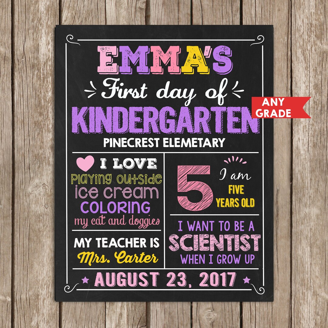 First Day of School Chalkboard Girl, ANY GRADE , Back to School ...