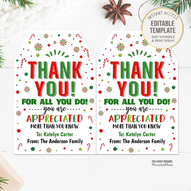 Editable Christmas Gift Tags Thank You for All You Do Holiday - Etsy