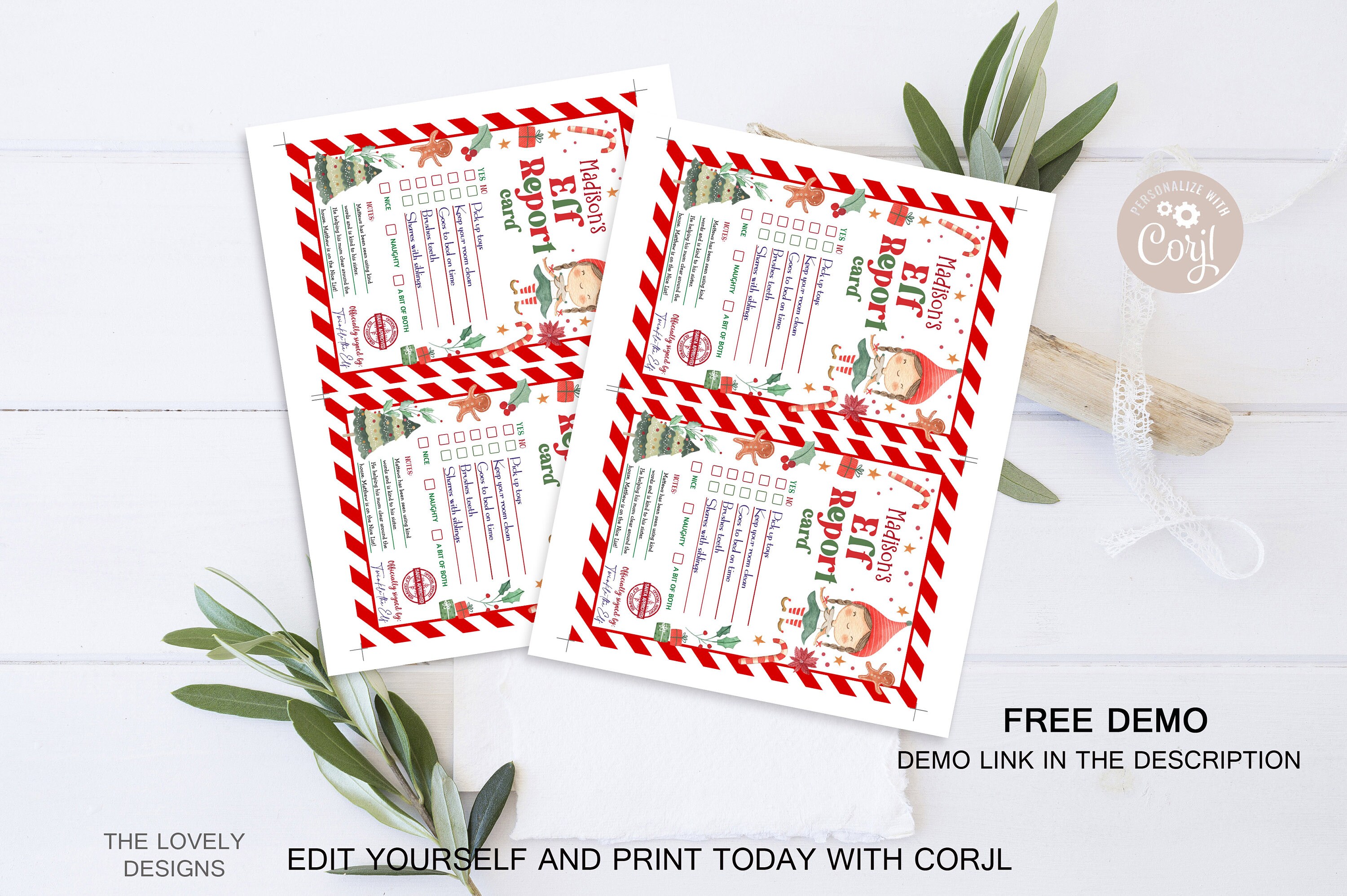 Editable Girl Elf Report Card Christmas Elf Report Card Santa Claus Elf ...