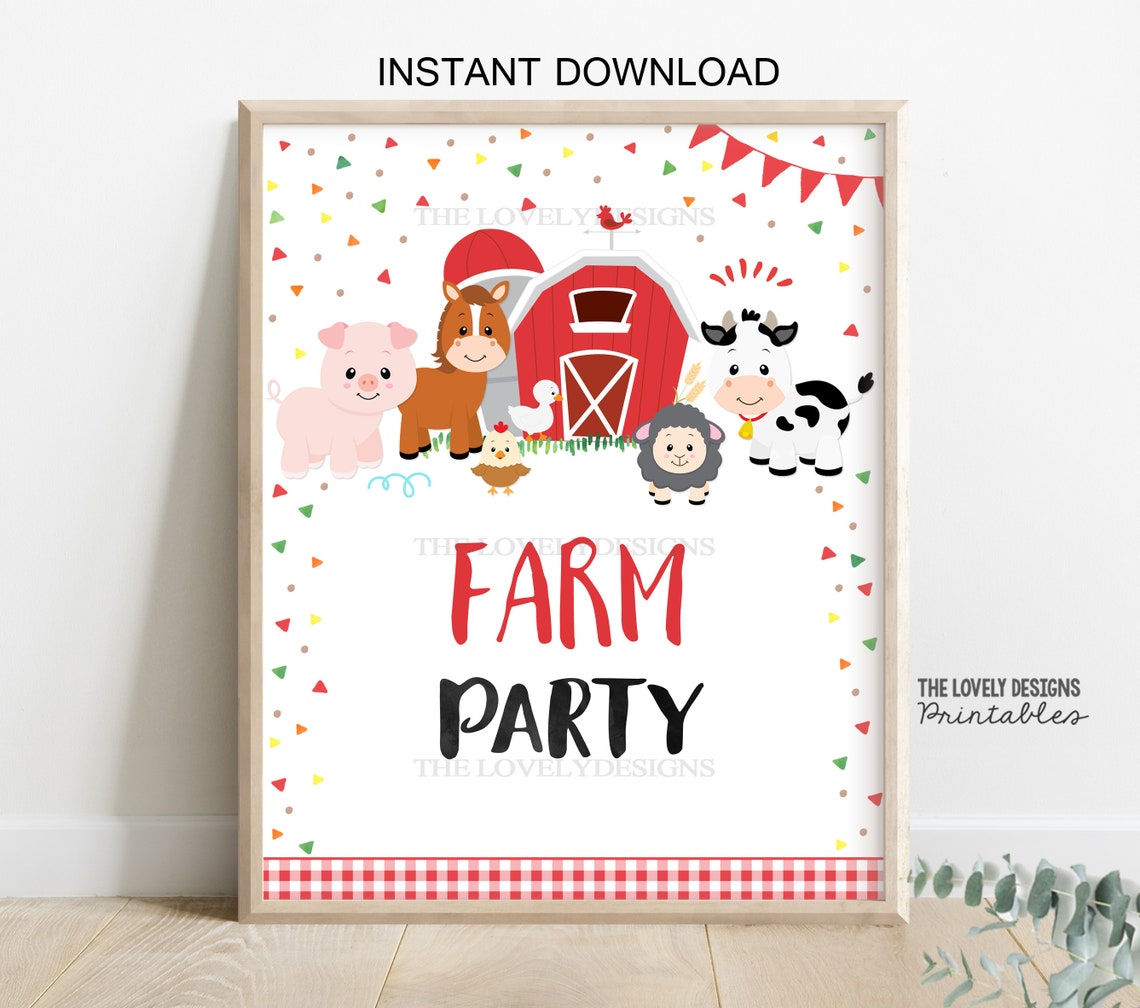 Farm Party Sign Farm Birthday Sign Farm Red Animals Barnyard - Etsy