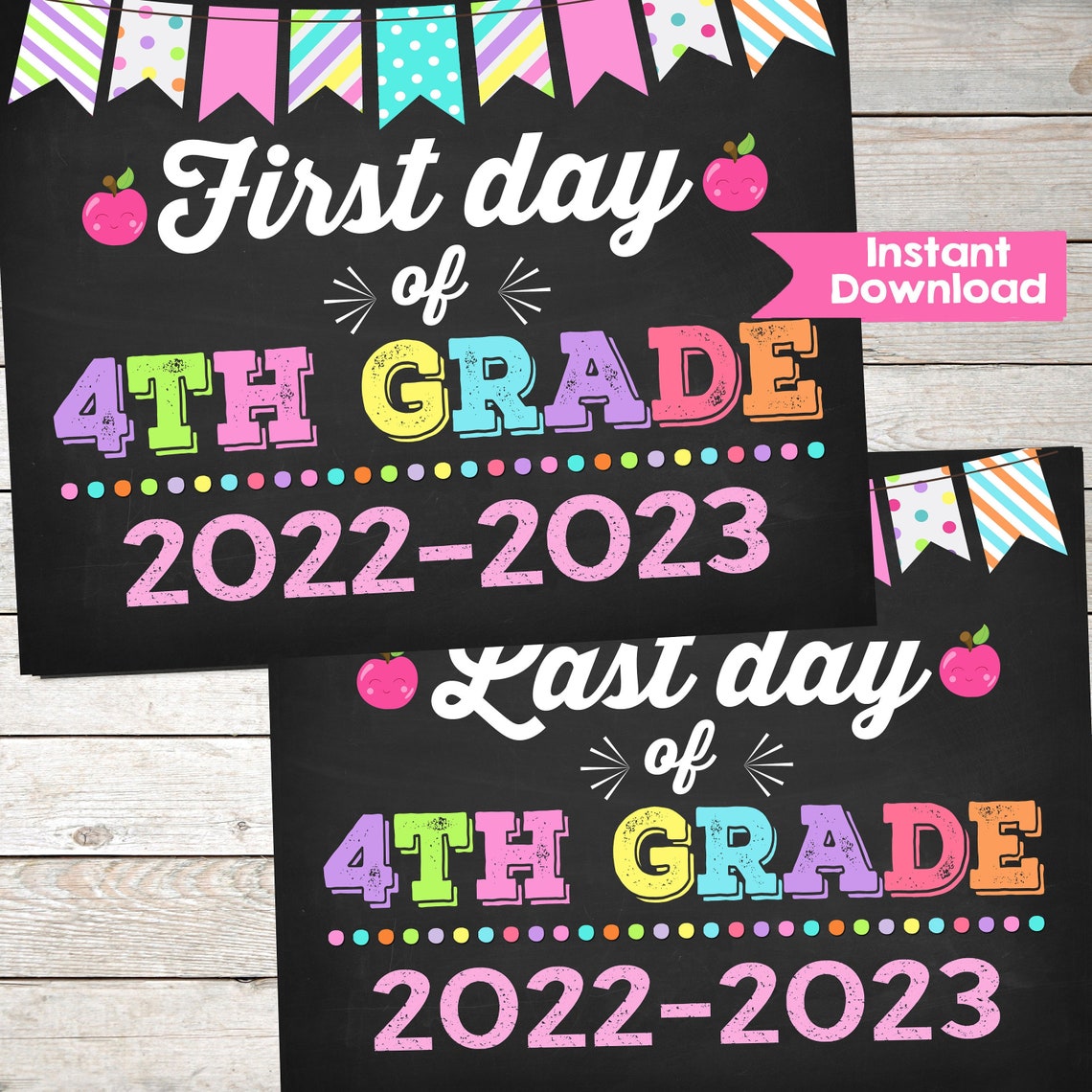 Girl First Day and Last Day of 4th Grade Sign Set Printable - Etsy