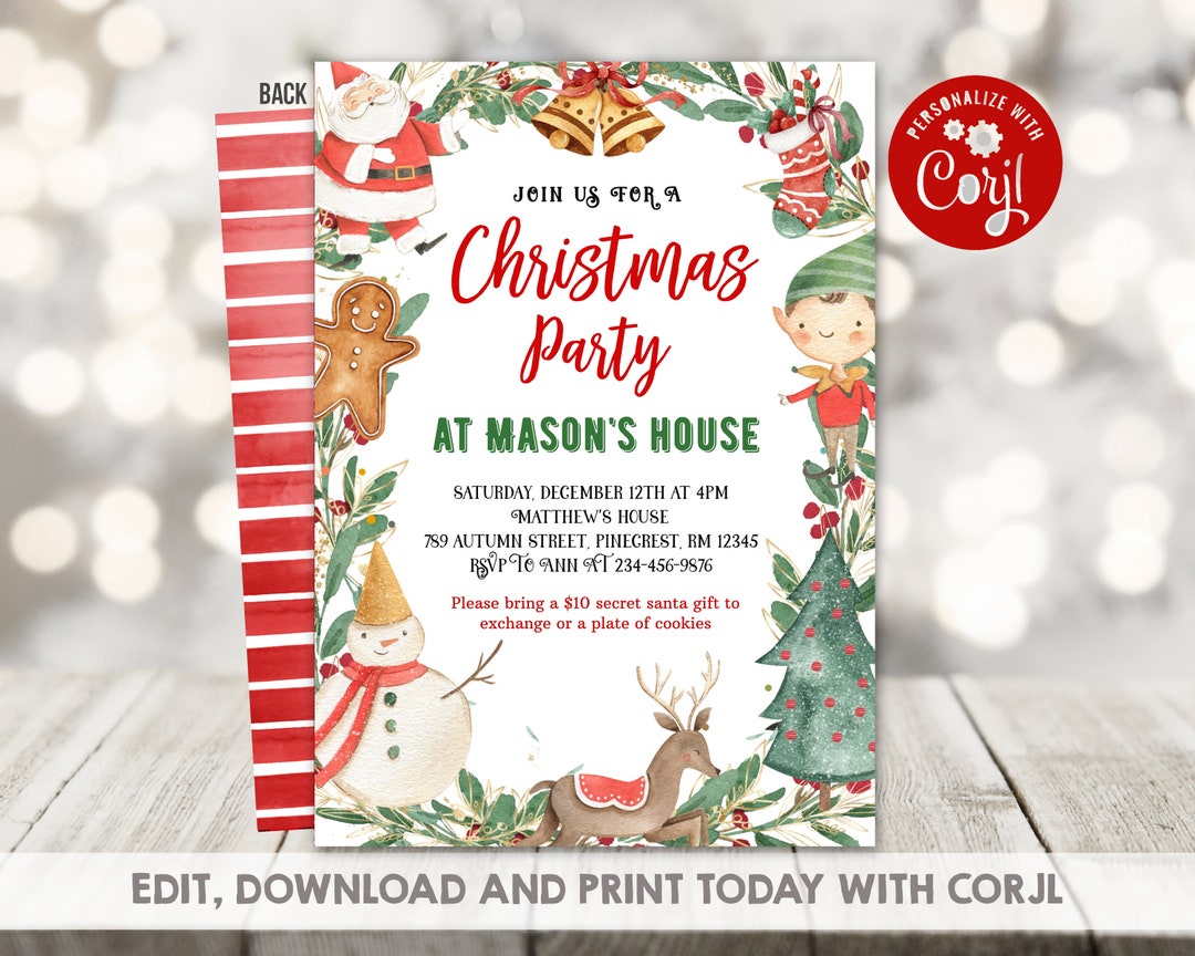 Kids Christmas Party Invitation EDITABLE Template. Gingerbread Cute ...